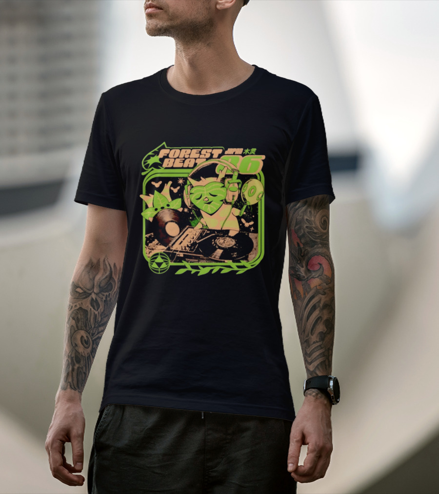 Forest Beat 06 Japan Music Vinyl Leaves Green Mask T-Shirt