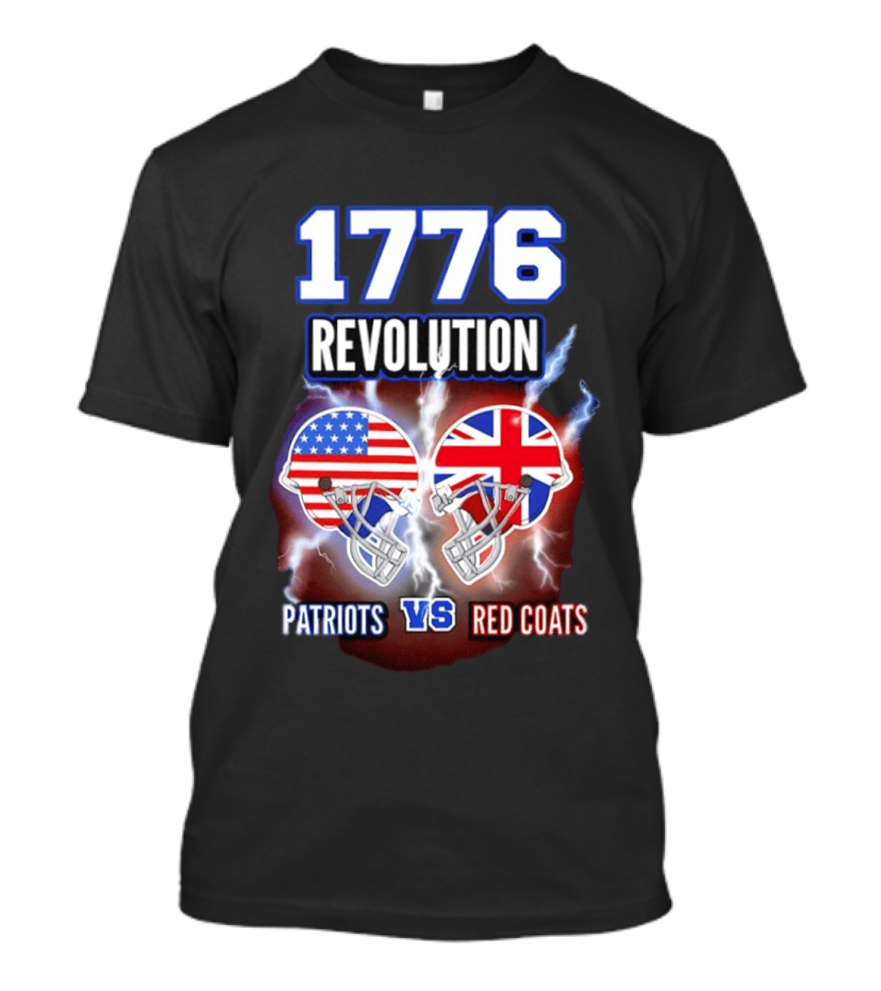 1776 Revolution Patriots Vs Red Coats American Flag British Flag Helmets Clash T-Shirt