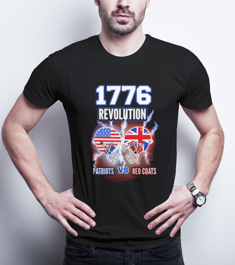 1776 Revolution Patriots Vs Red Coats American Flag British Flag Helmets Clash T-Shirt