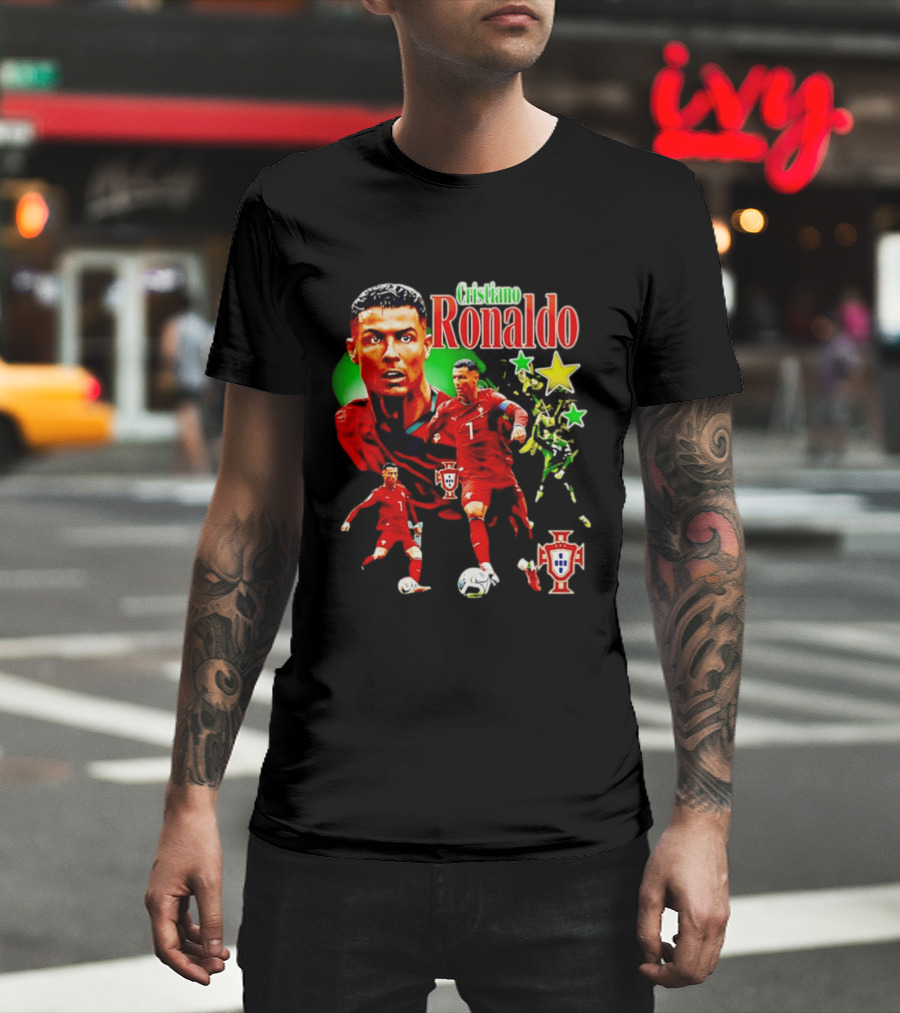 Cristiano Ronaldo Portugal Soccer Star Number 7 Iconic Footballer Illustration With Portugal T-Shirt