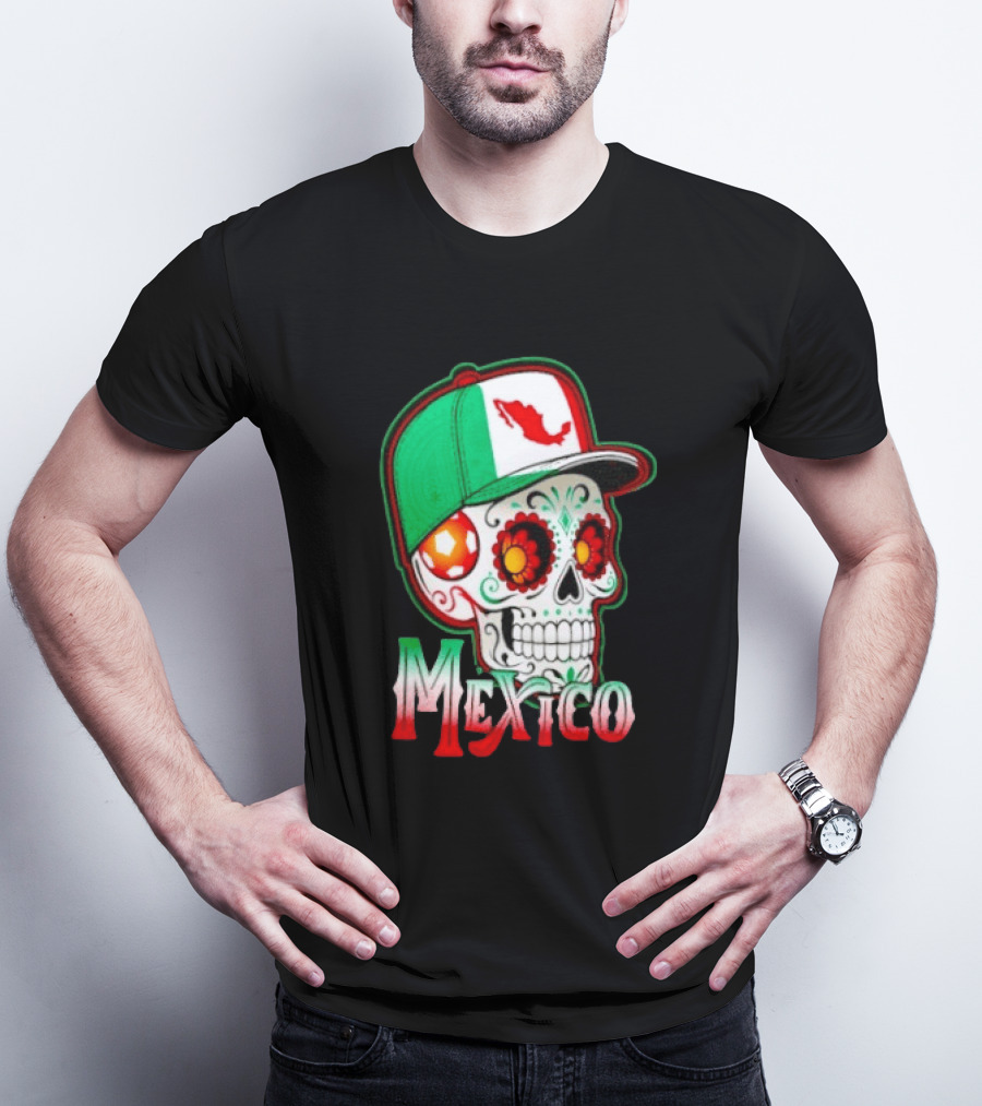 Mexico Sugar Skull Hat Map T-Shirt
