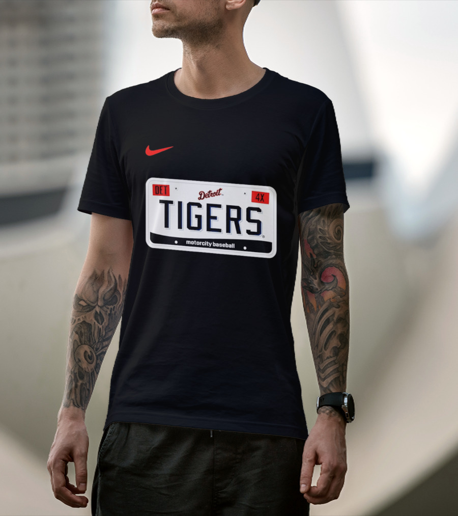 Detroit Tigers License Plate DET 4X Motorcity Baseball Nike T-Shirt