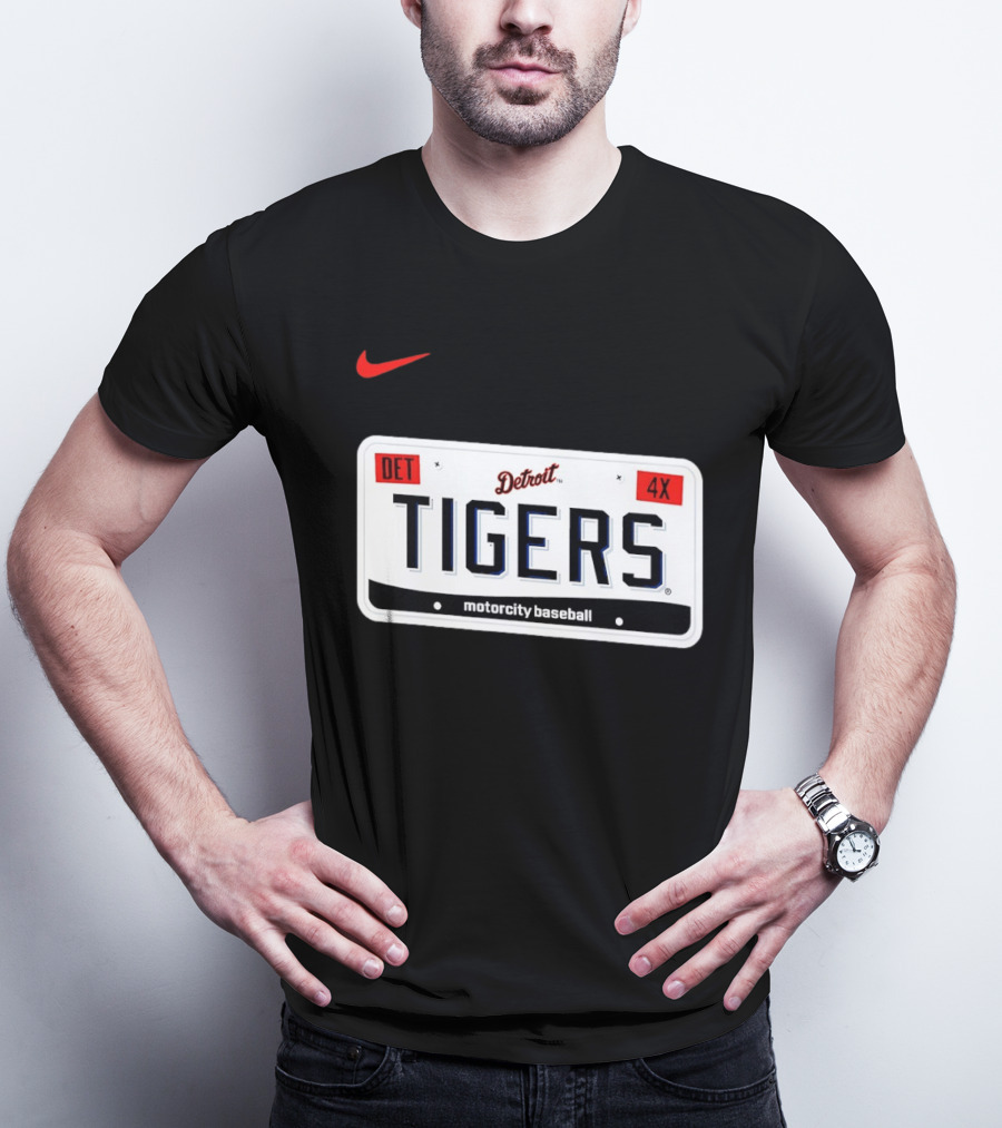 Detroit Tigers License Plate DET 4X Motorcity Baseball Nike T-Shirt