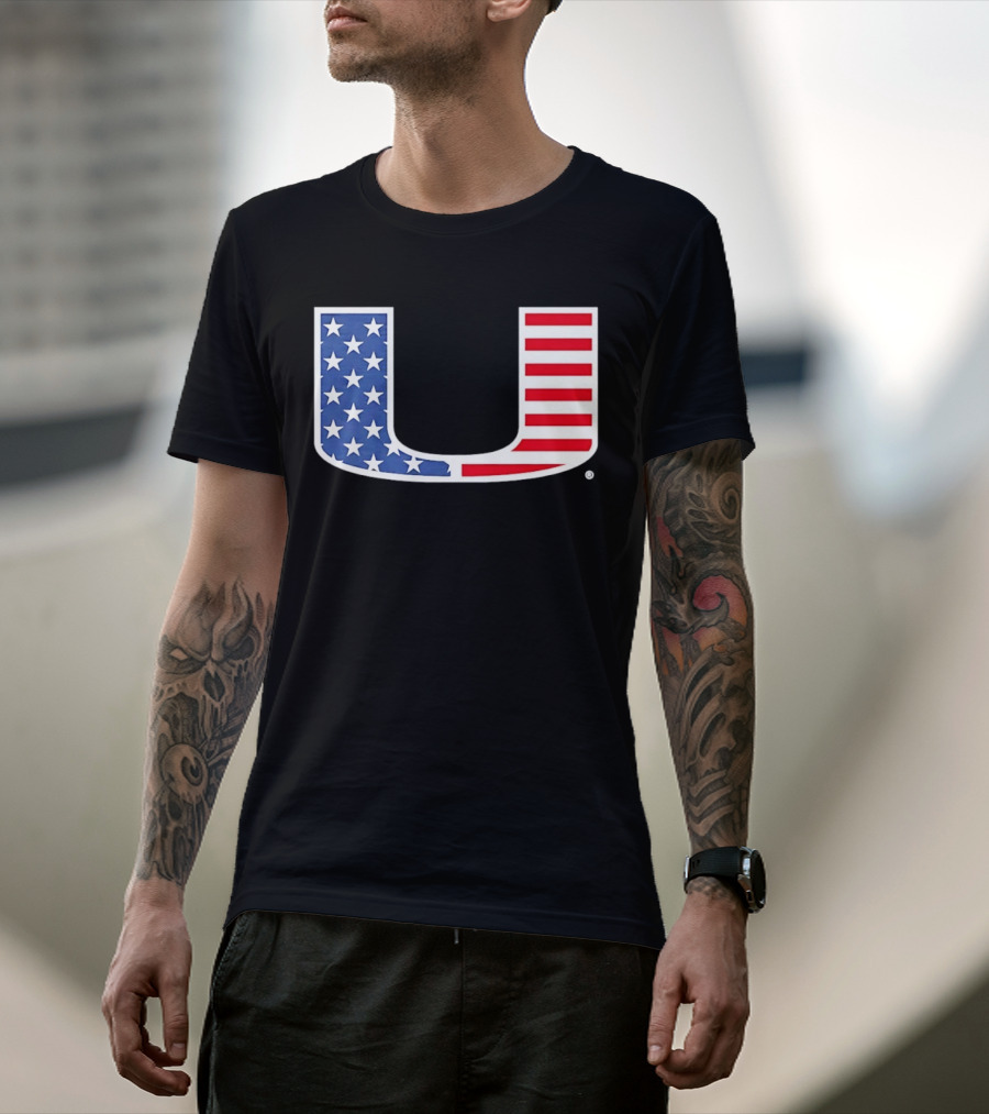 Miami Hurricanes USA Flag Stars Stripes Iconic Team T-Shirt