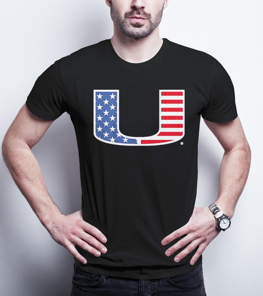 Miami Hurricanes USA Flag Stars Stripes Iconic Team T-Shirt