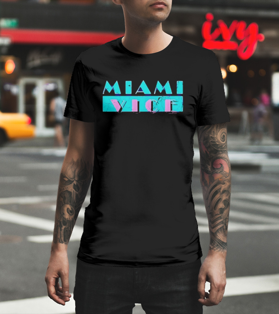 MIAMI VICE Retro Neon Blue Pink Aesthetic T-Shirt