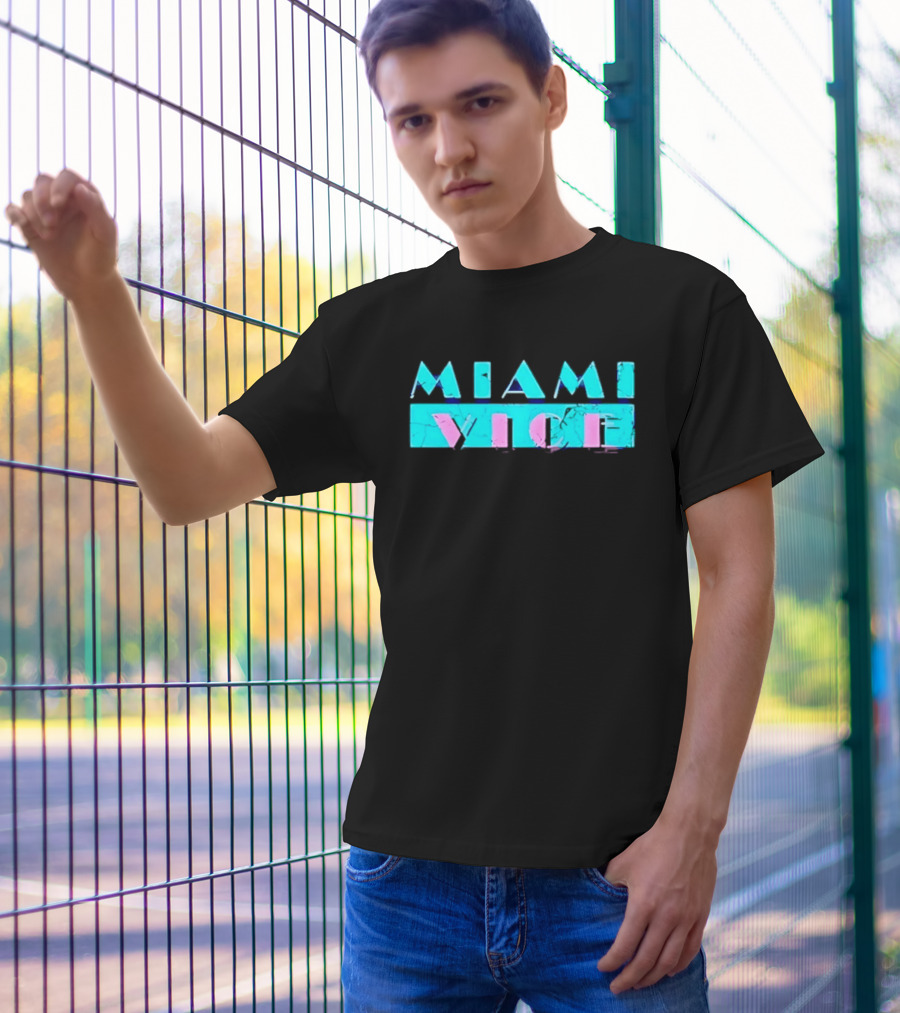 MIAMI VICE Retro Neon Blue Pink Aesthetic T-Shirt