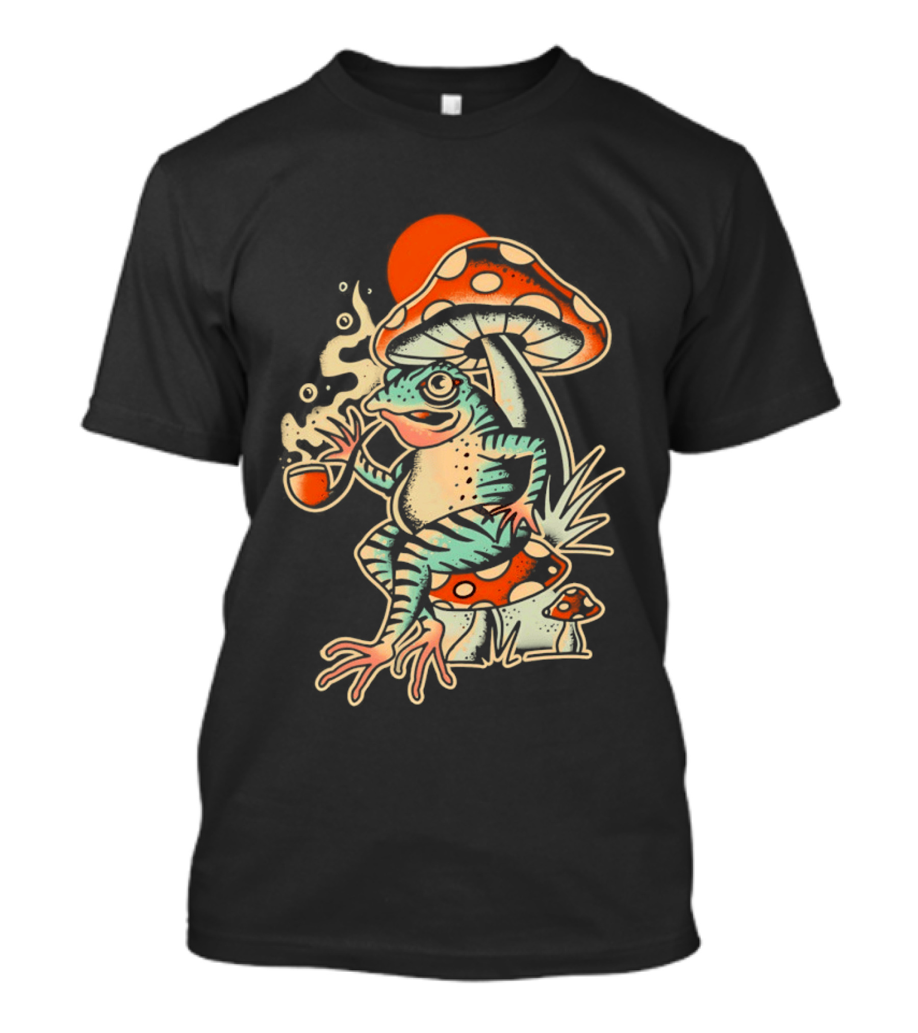 Frog Smoking Pipe Under Mushroom Tattoo T-Shirt
