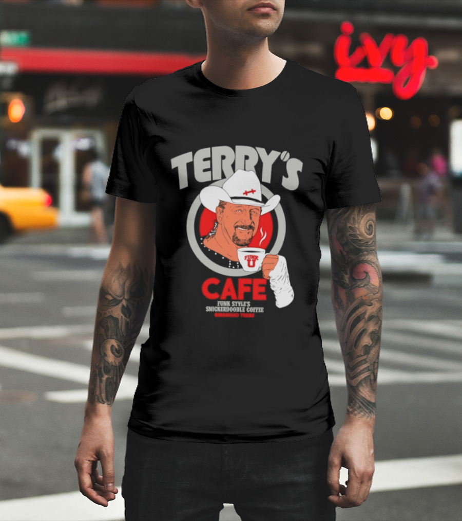 Terry's Cafe Terry Funk Funk U Coffee Cowboy Bandage T-Shirt