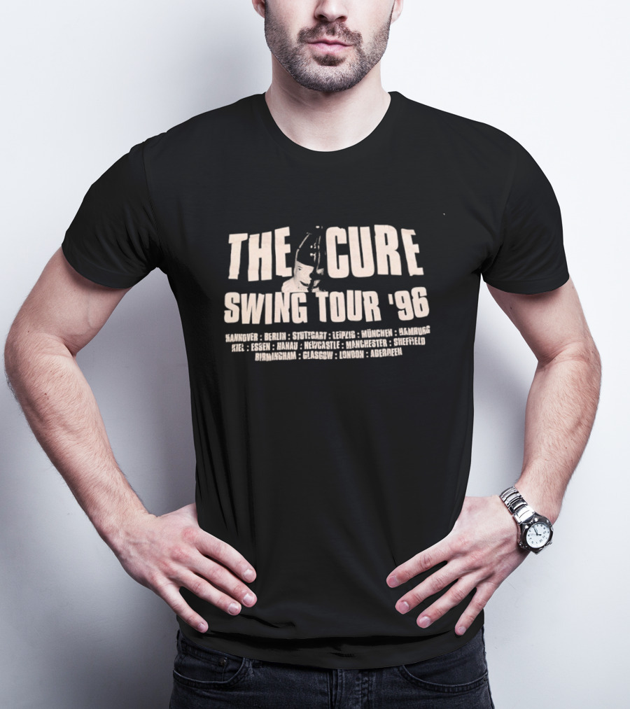 The Cure Swing Tour '96 European Cities Robert Smith Alternative Rock T-Shirt