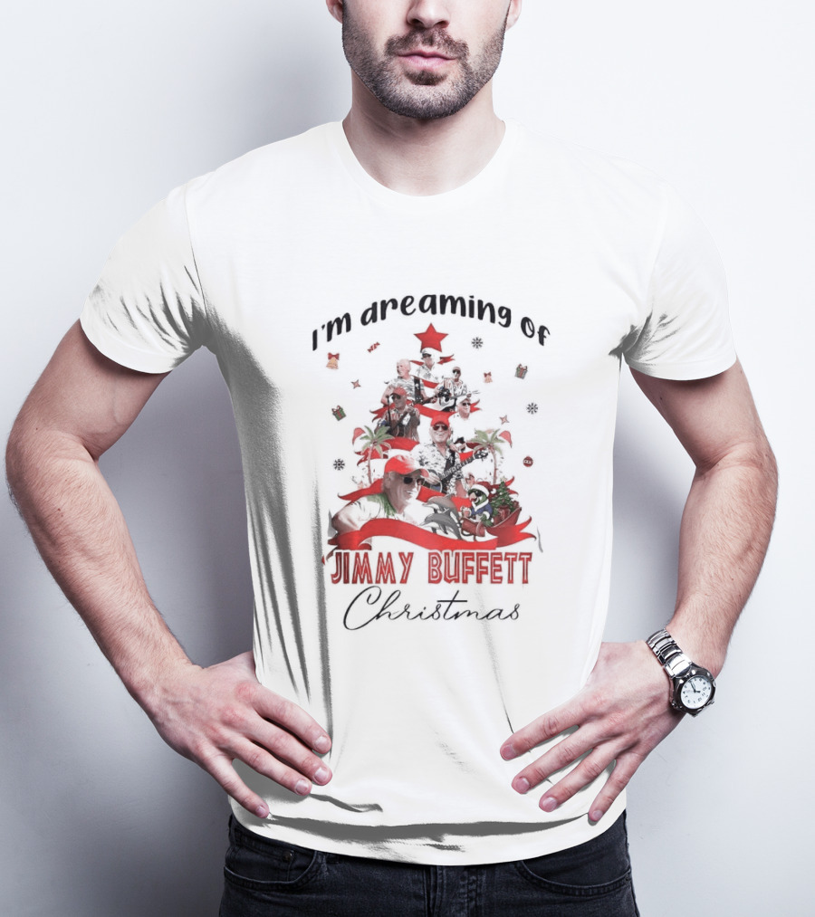 I'm Dreaming Of Jimmy Buffett Christmas Parrot Collage Tree T-Shirt