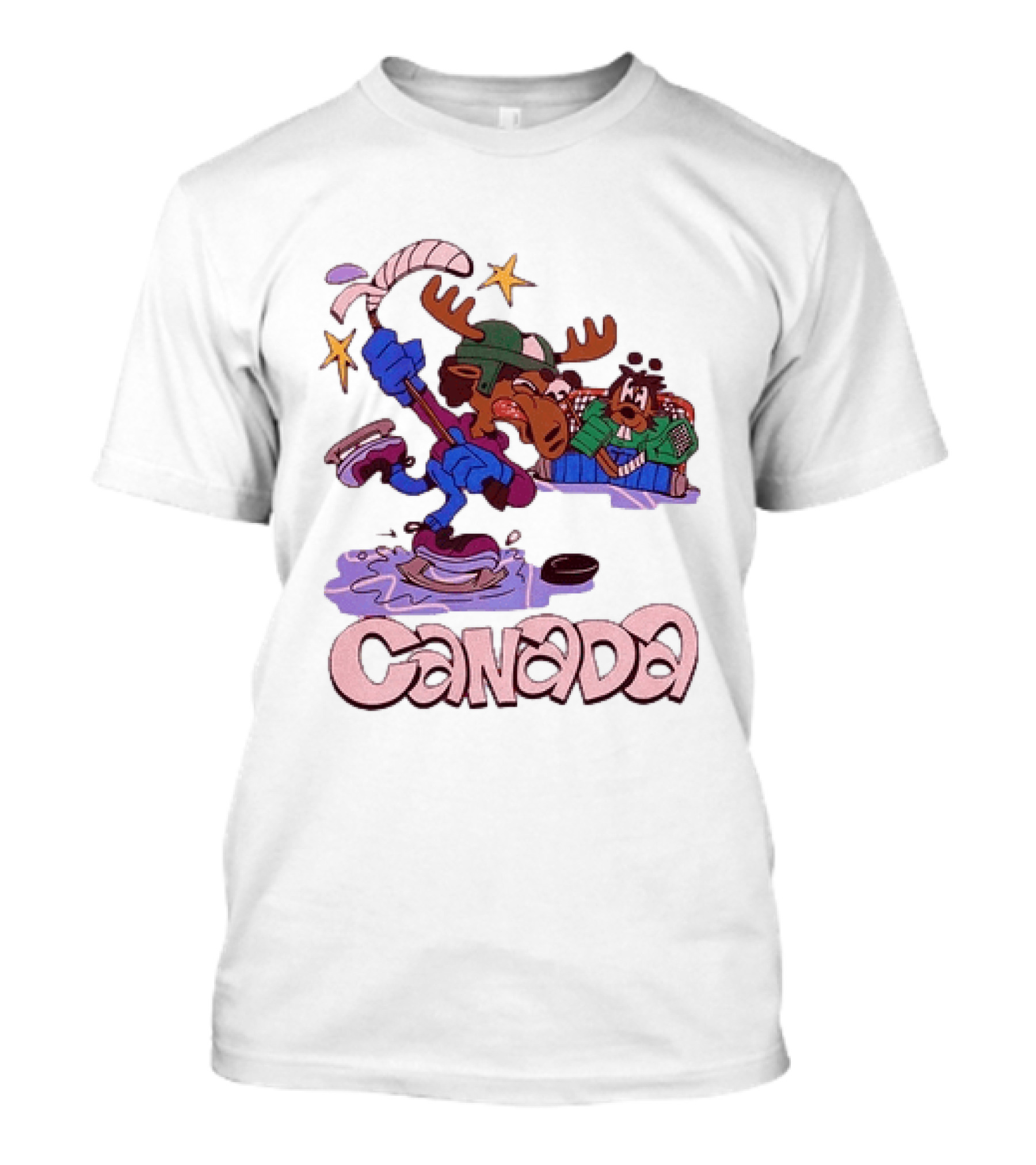 Slushy Noobz Canada Hockey Moose Cartoon Ice Rink Scene T-Shirt