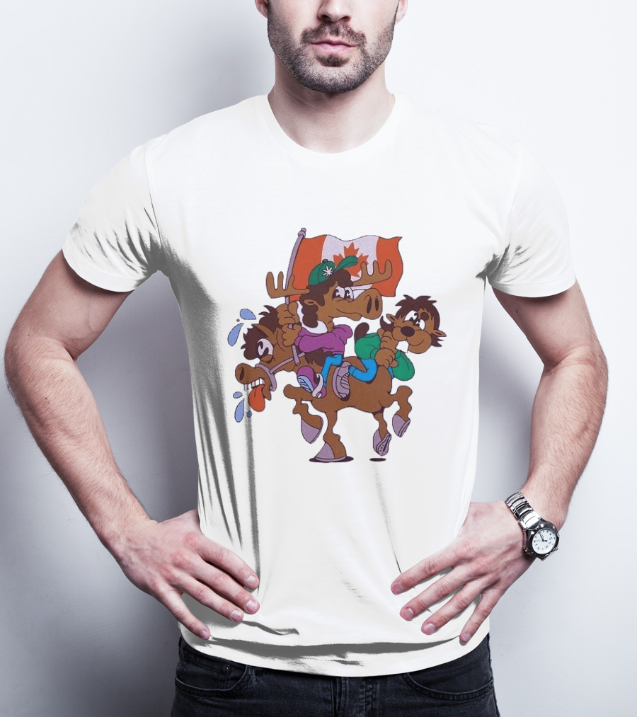 Slushy Noobz Horse Riders Cartoon Moose With Canada Flag T-Shirt