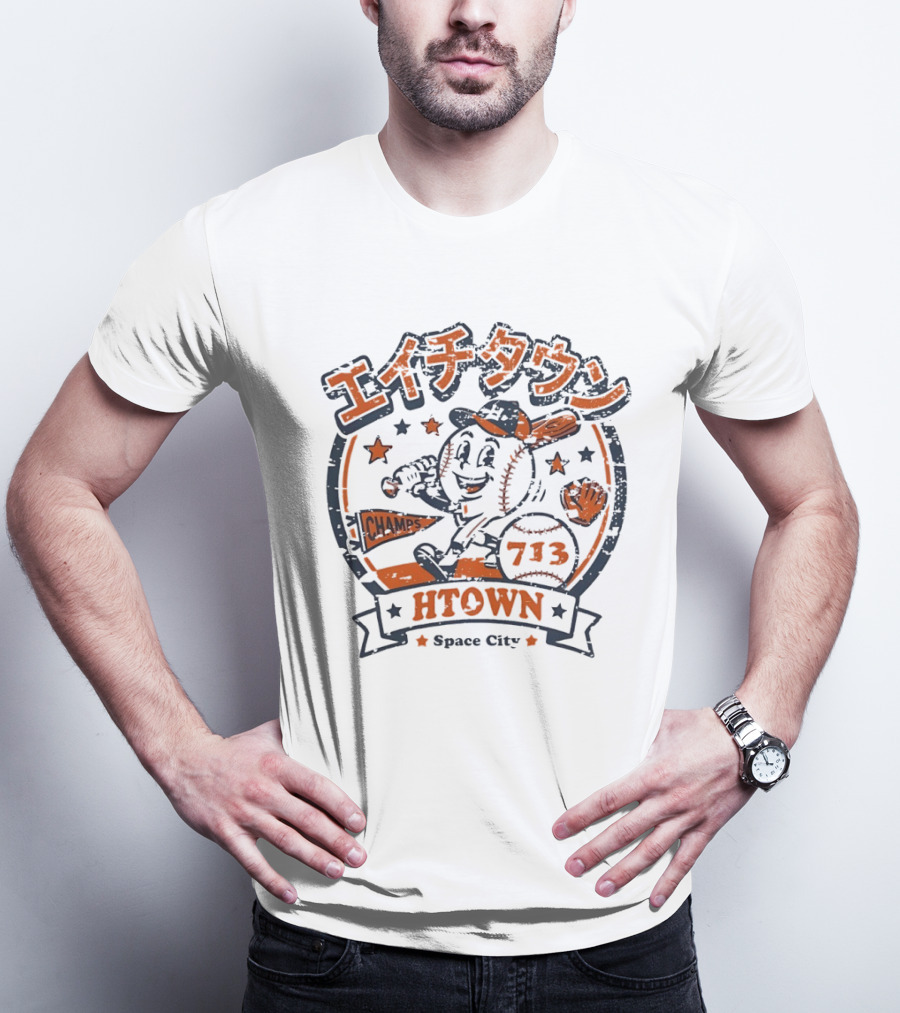 Htown Katakana Space City 713 Champs Baseball H Town Player T-Shirt