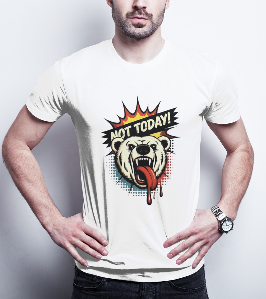 Polar Bear Roaring Not Today Comic Style Vibrant Pop Art Explosion T-Shirt
