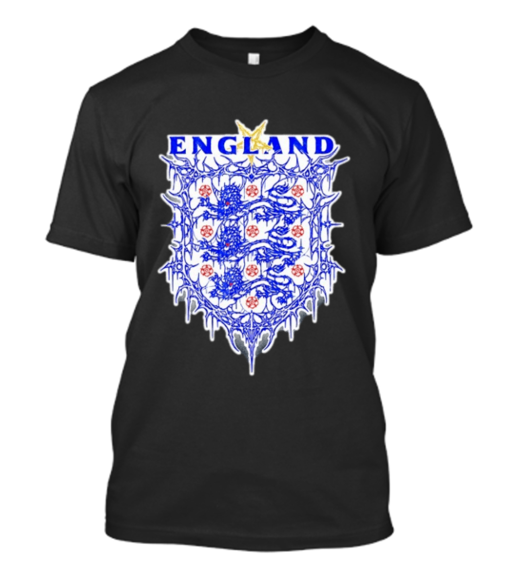 England Metal Crest Three Lions Emblem With Gothic Motif T-Shirt