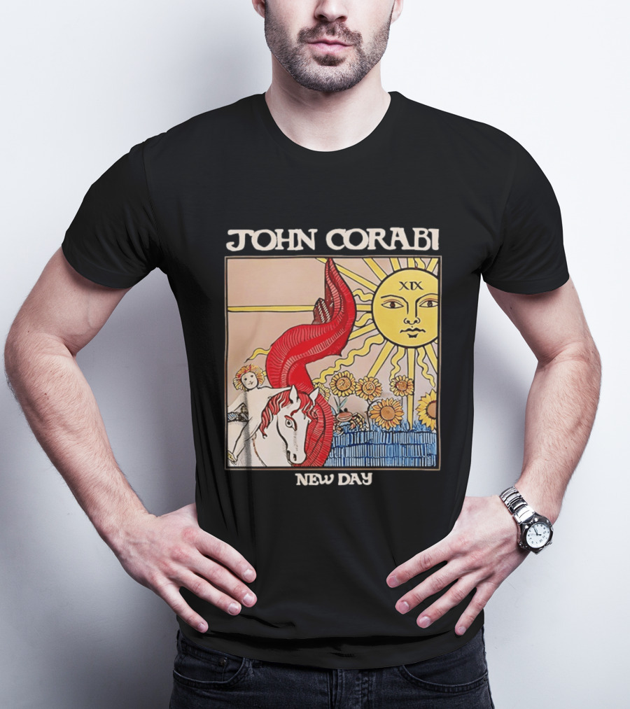 John Corabi New Day The Sun XIX Tarot Card Rider And Sunflowers T-Shirt