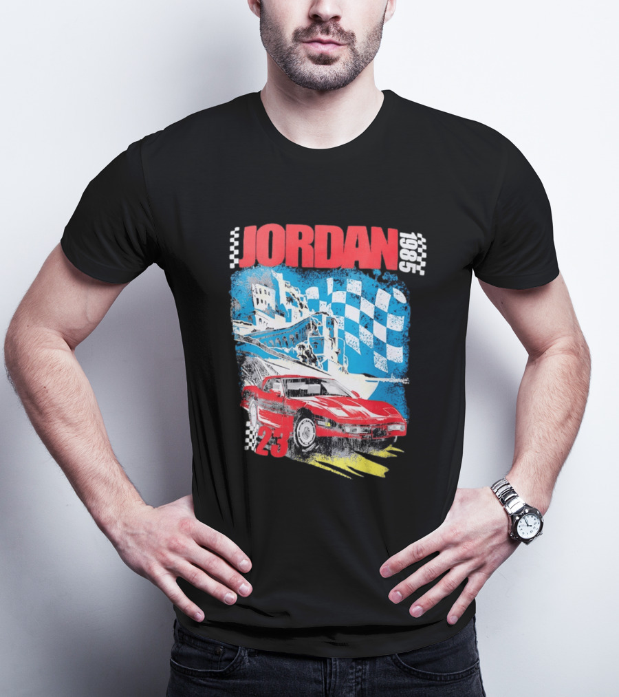 Jordan 1985 23 Chevrolet Corvette C4 Race Car Checkered Flag Racing T-Shirt