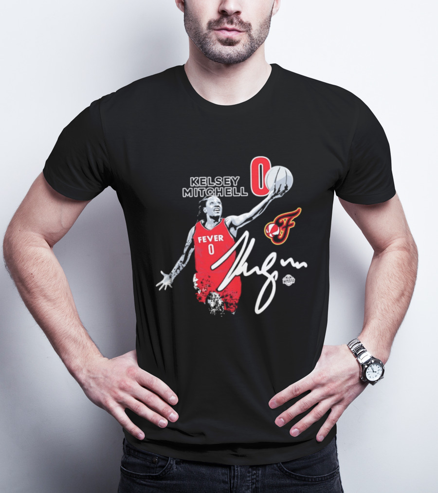 Kelsey Mitchell Indiana Fever 0 WNBA Player Signature T-Shirt