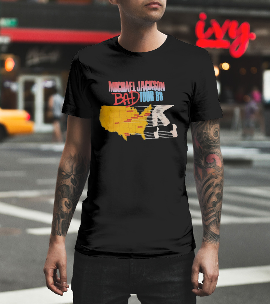 Michael Jackson BAD Tour 88 USA Map T-Shirt