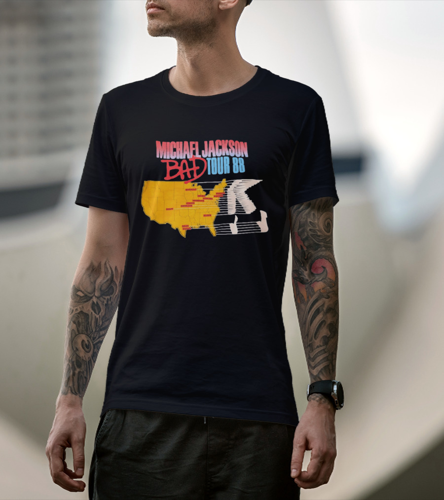 Michael Jackson BAD Tour 88 USA Map T-Shirt