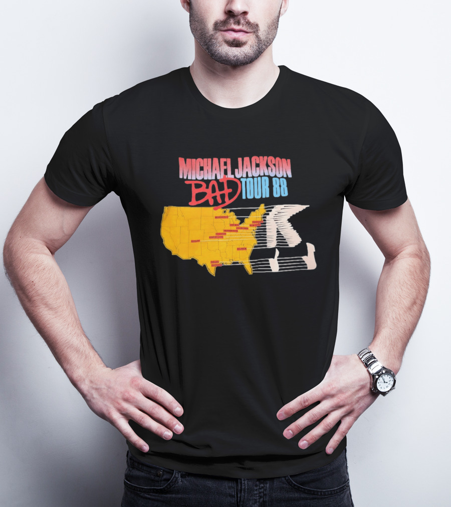 Michael Jackson BAD Tour 88 USA Map T-Shirt