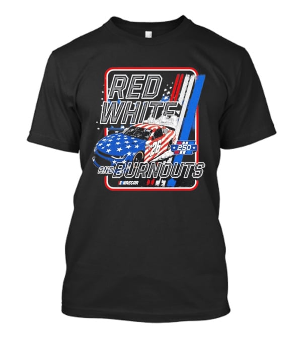 NASCAR Red White Burnouts 250 Racing Car 26 Stars Stripes T-Shirt