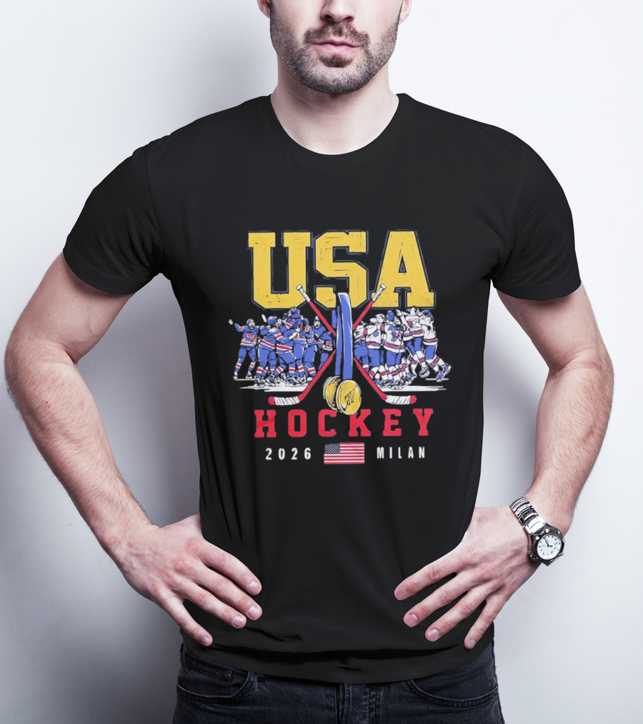 USA Hockey 2026 Milan Gold Medal Celebration Team USA Flag T-Shirt