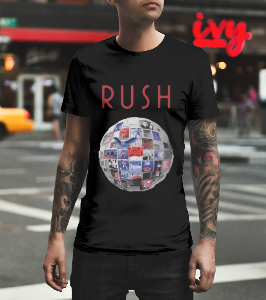 Rush All The World's An Album Tour 2026 2027 History Iconic Sphere Collage T-Shirt