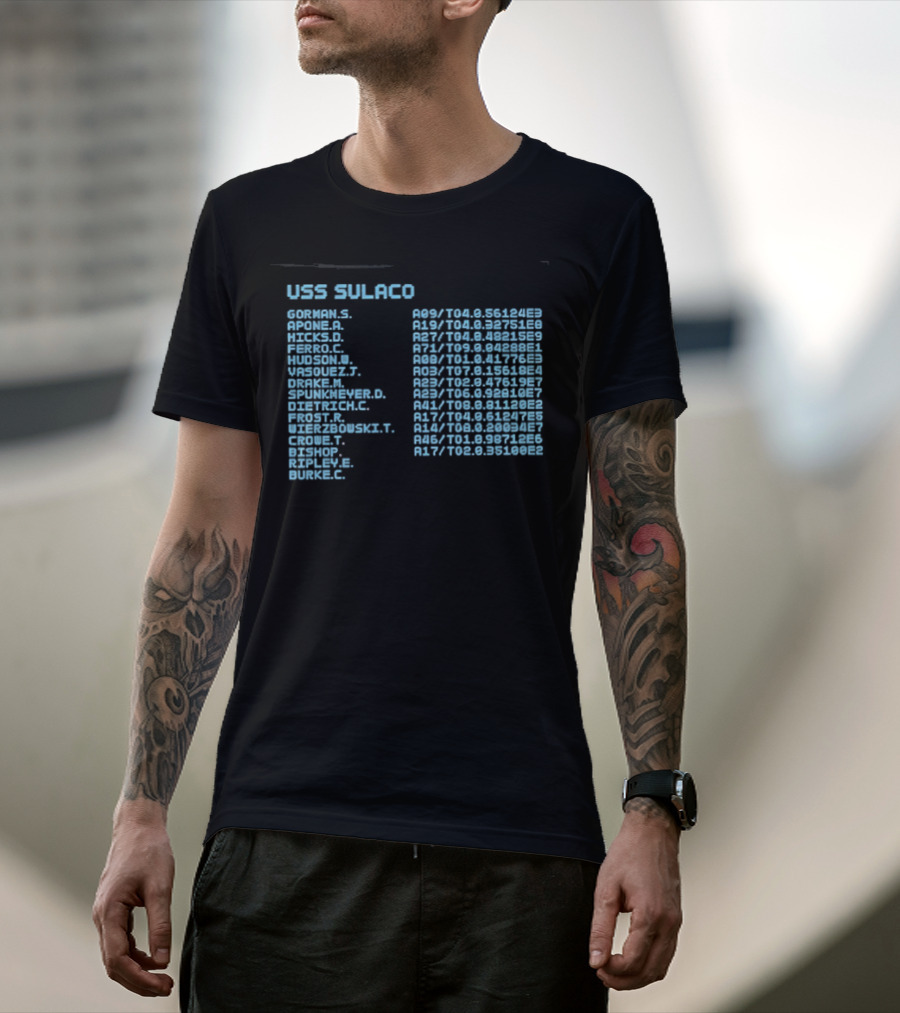 USS Sulaco Personnel Roster Aliens Ripley Hicks Hudson Vasquez Gorman Bishop T-Shirt