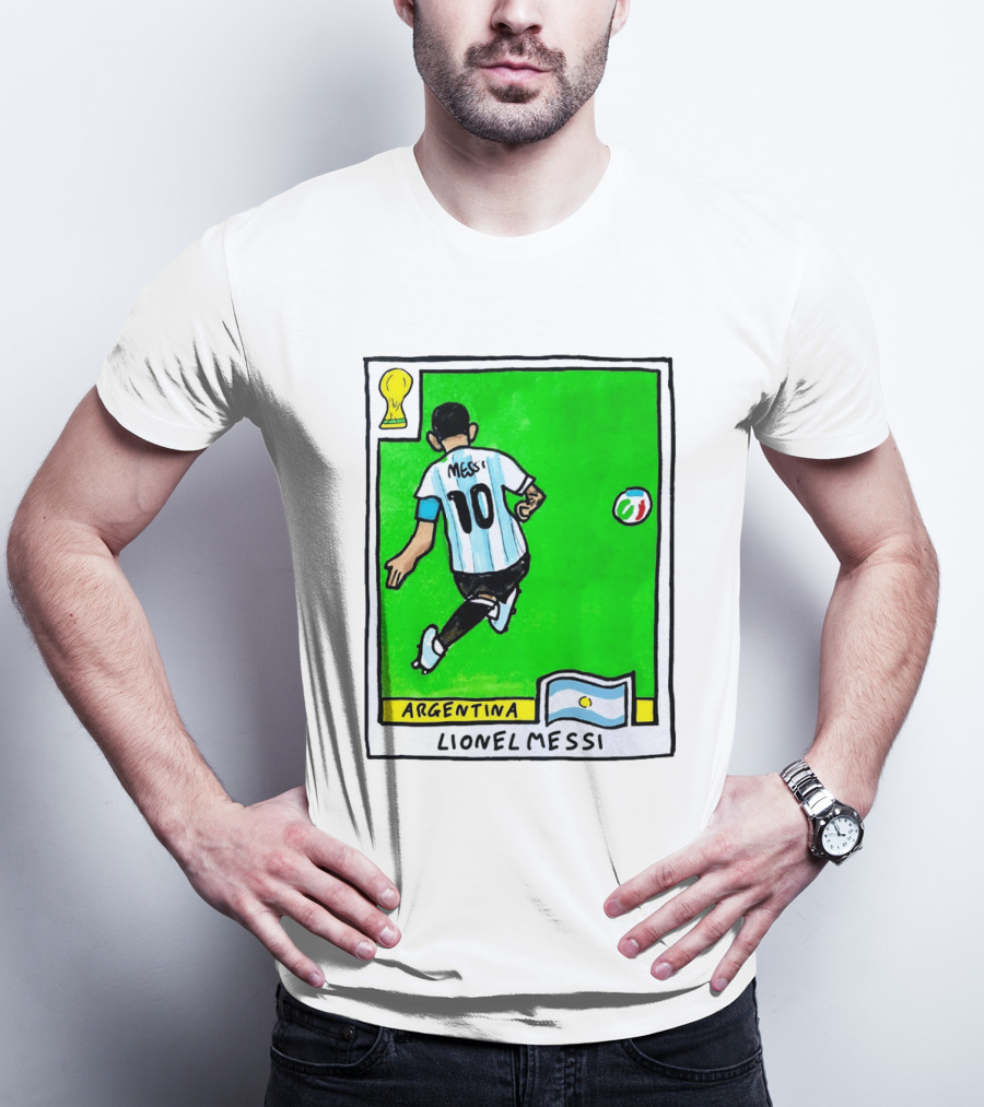 Lionel Messi Argentina Number 10 Football Card With World Cup And National Flag T-Shirt