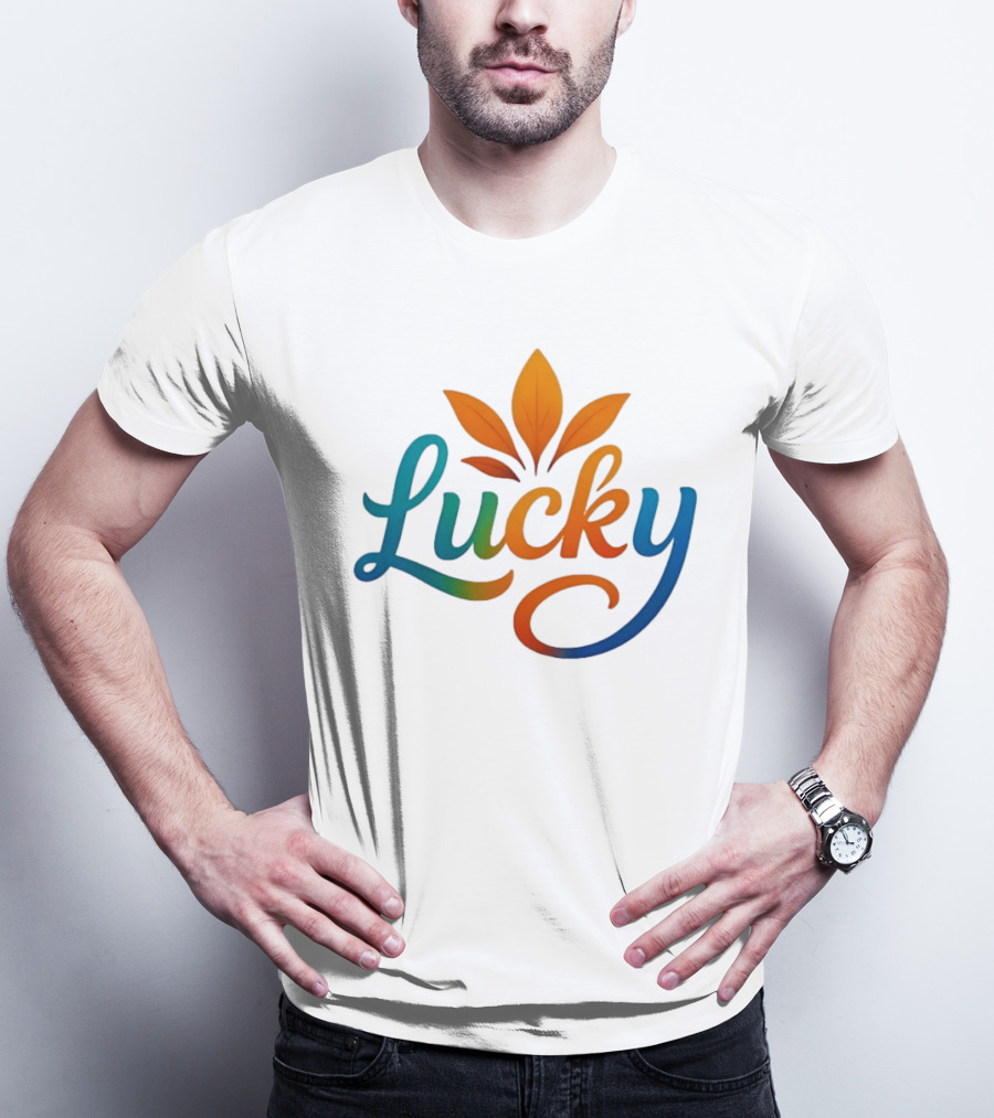Lucky Colorful Leaves Blue And Orange Gradient T-Shirt