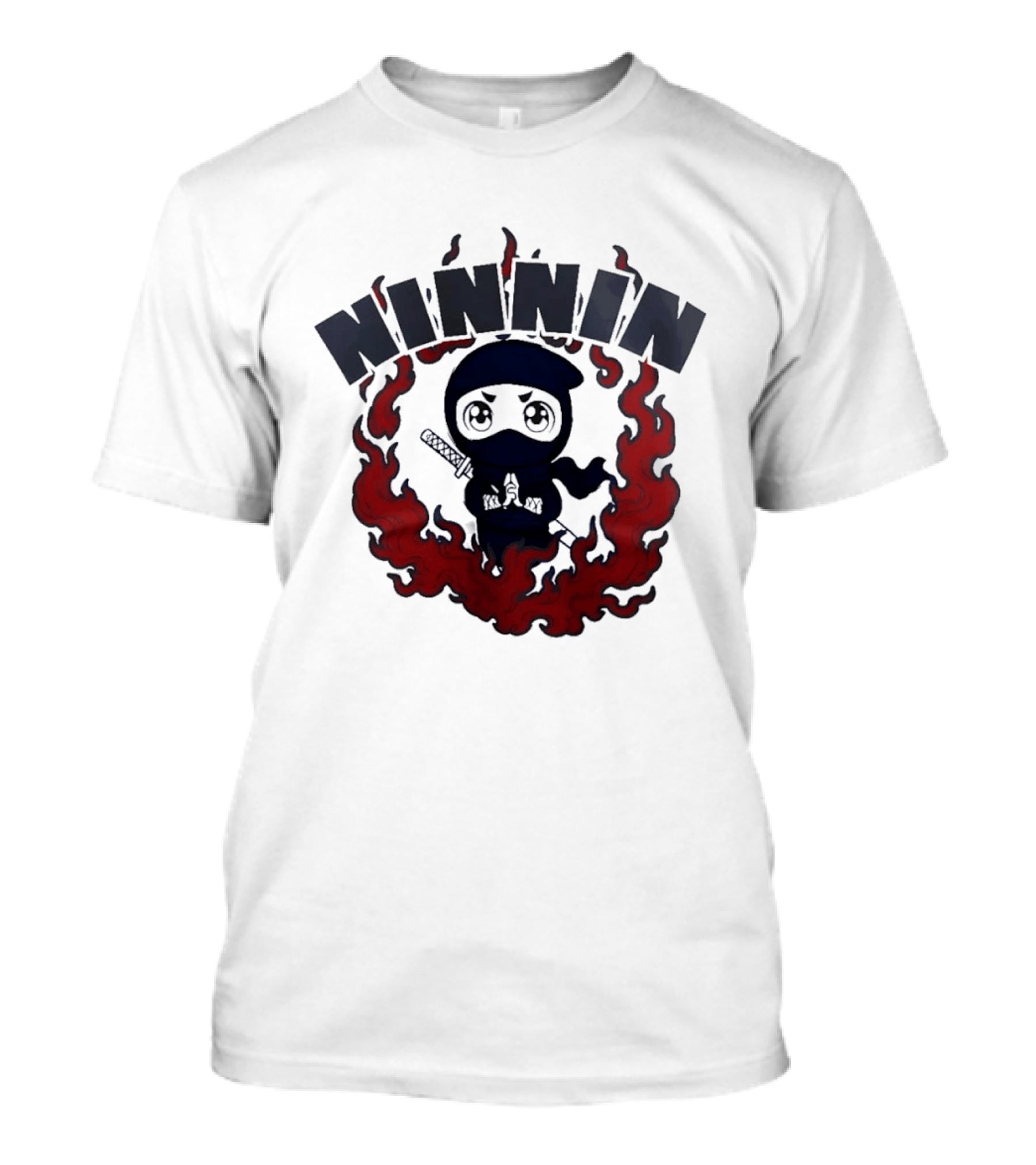 Ninin Ninja Chibi Flames Katana T-Shirt