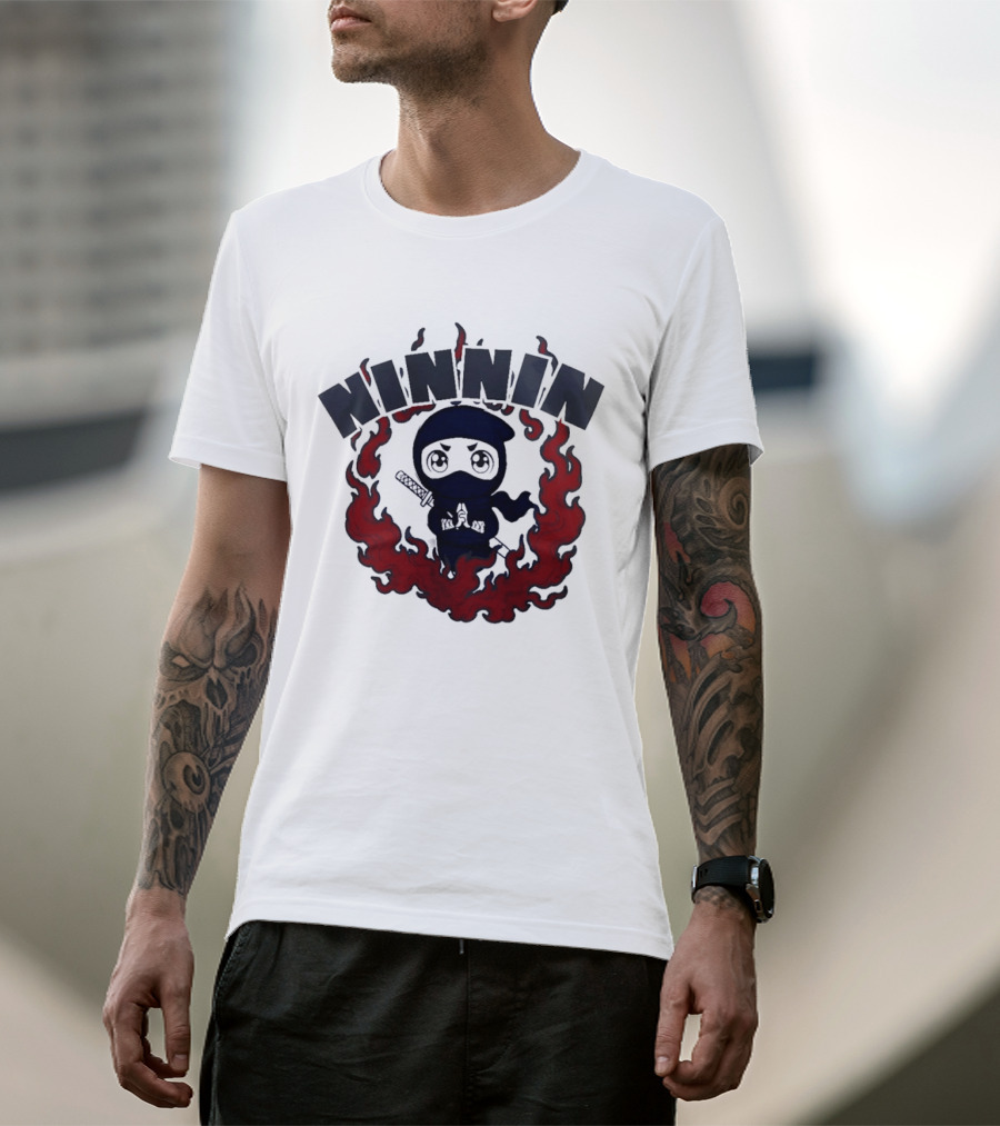Ninin Ninja Chibi Flames Katana T-Shirt
