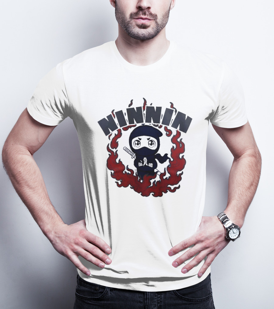 Ninin Ninja Chibi Flames Katana T-Shirt
