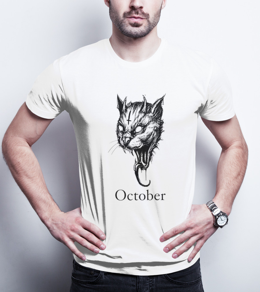 October Demon Cat Gothic Occult Halloween Cat T-Shirt
