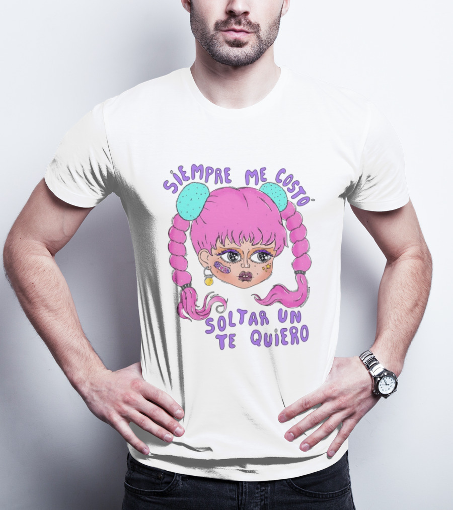 Siempre Me Costó Soltar Un Te Quiero Pink Braids Girl Cartoon T-Shirt