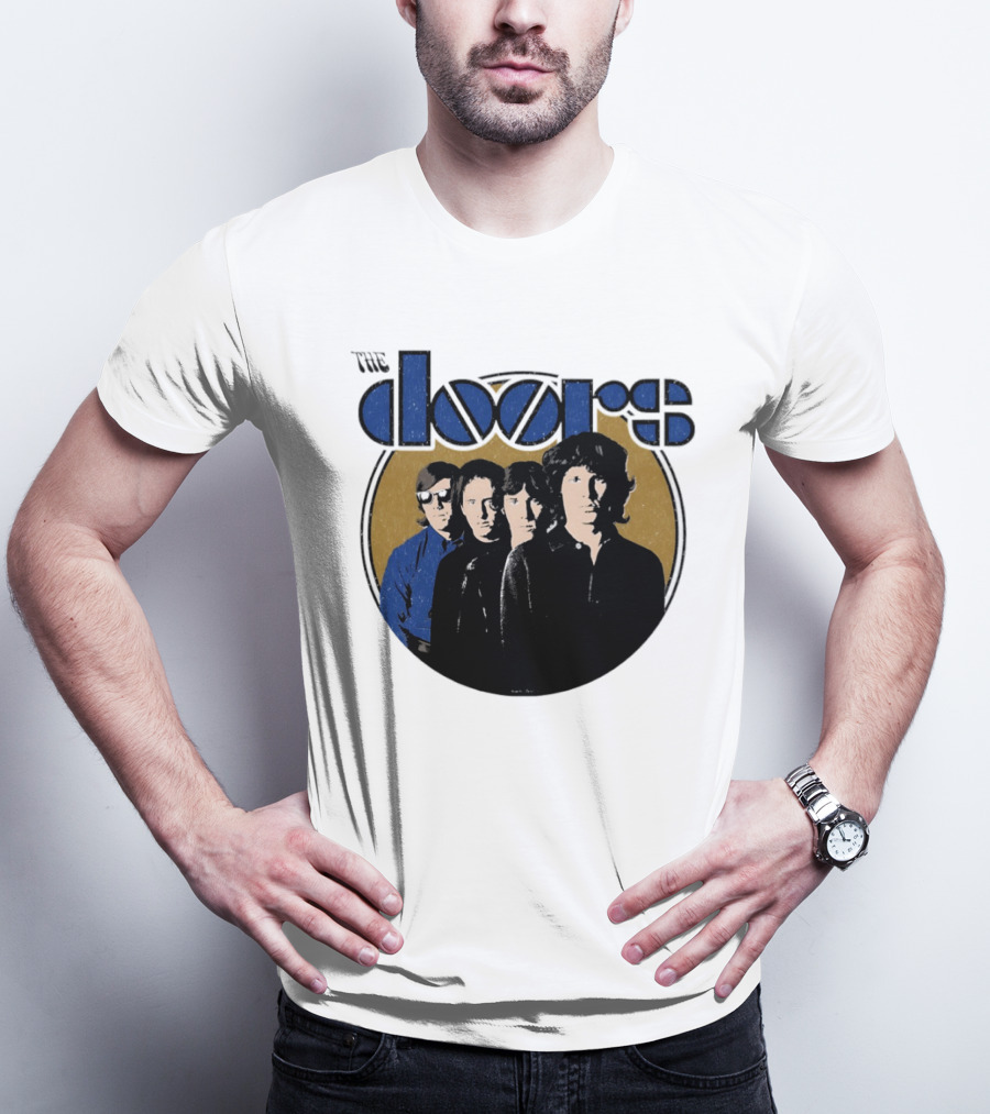 The Doors Faces Band Members Iconic Gold Circle T-Shirt