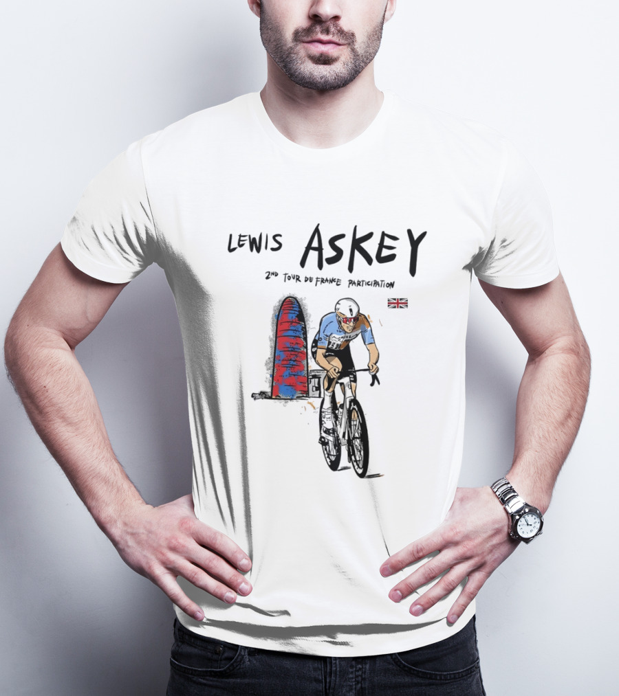 Lewis Askey 2nd Tour De France Participation Groupama FDJ Sky Blue Cyclist T-Shirt