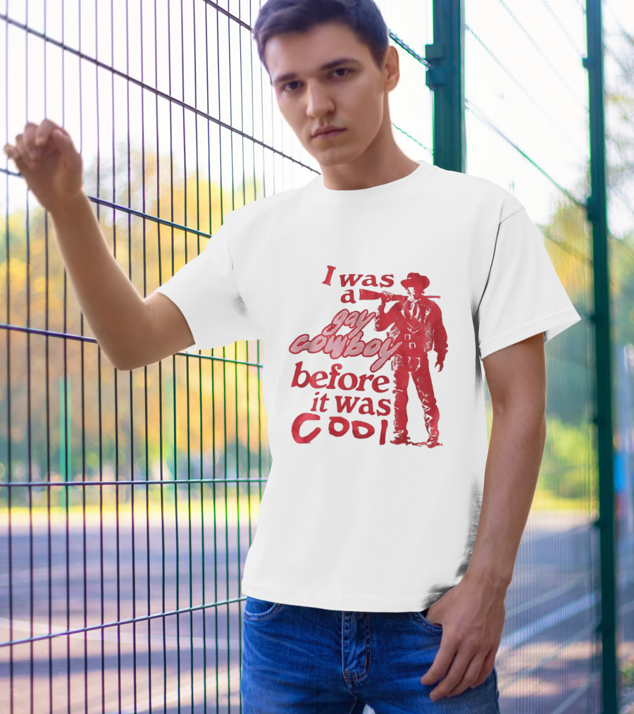 I Was A Gay Cowboy Before It Was Cool LGBTQ Pride Western Humor Red Figure T-Shirt