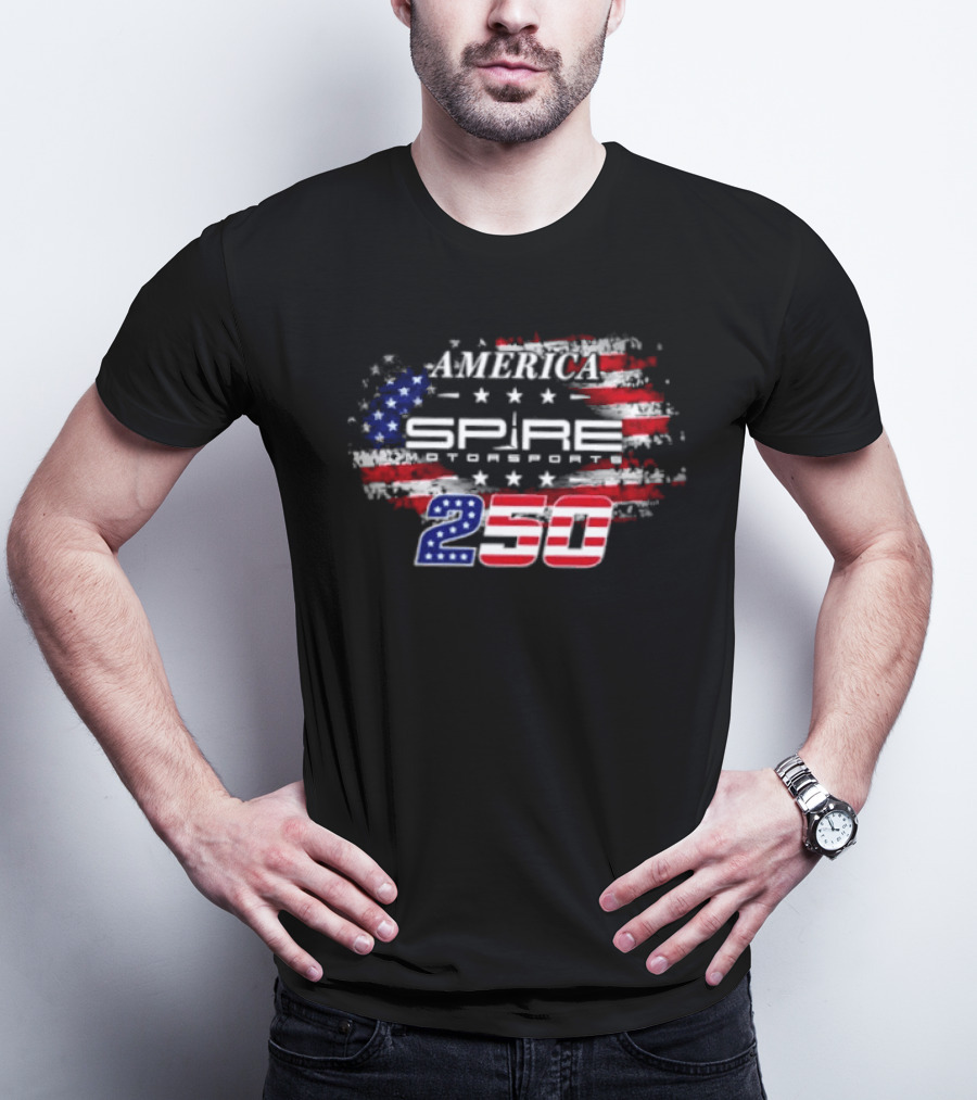 America Spire Motorsports 250 NASCAR Racing Stars And Stripes Flag T-Shirt