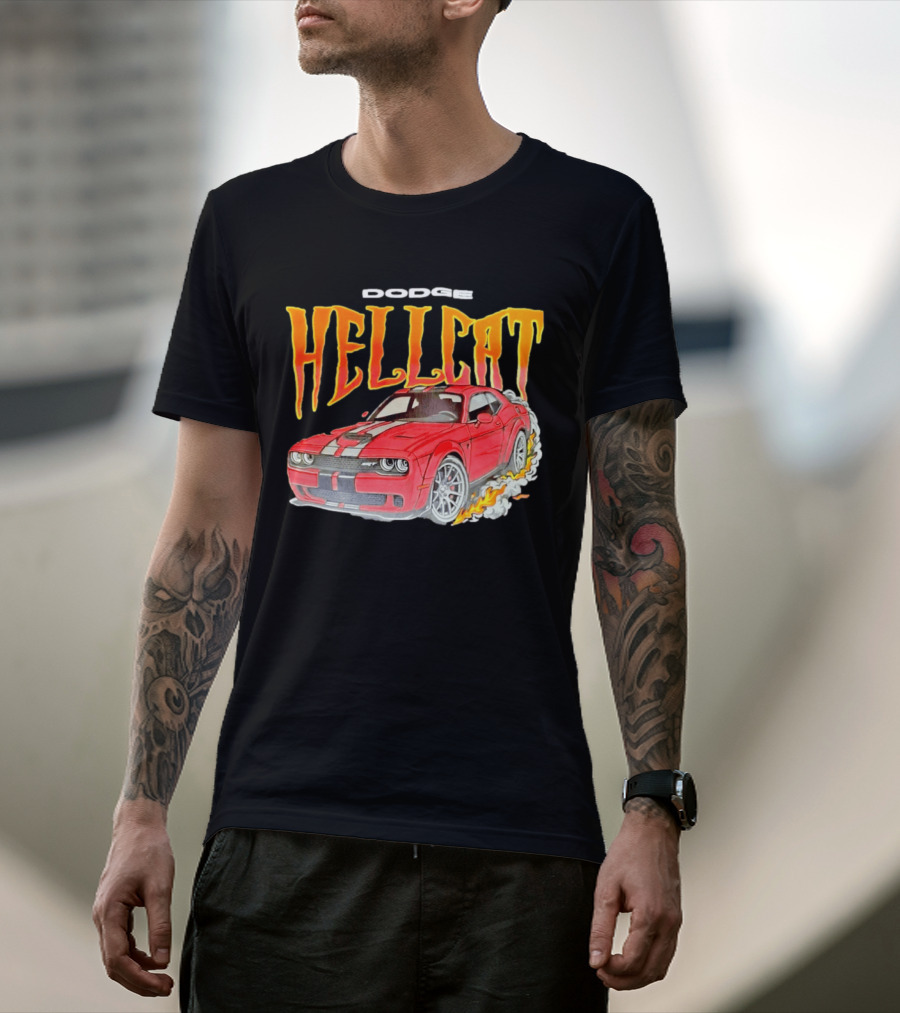 Dodge Hellcat Car Flames Drifting T-Shirt