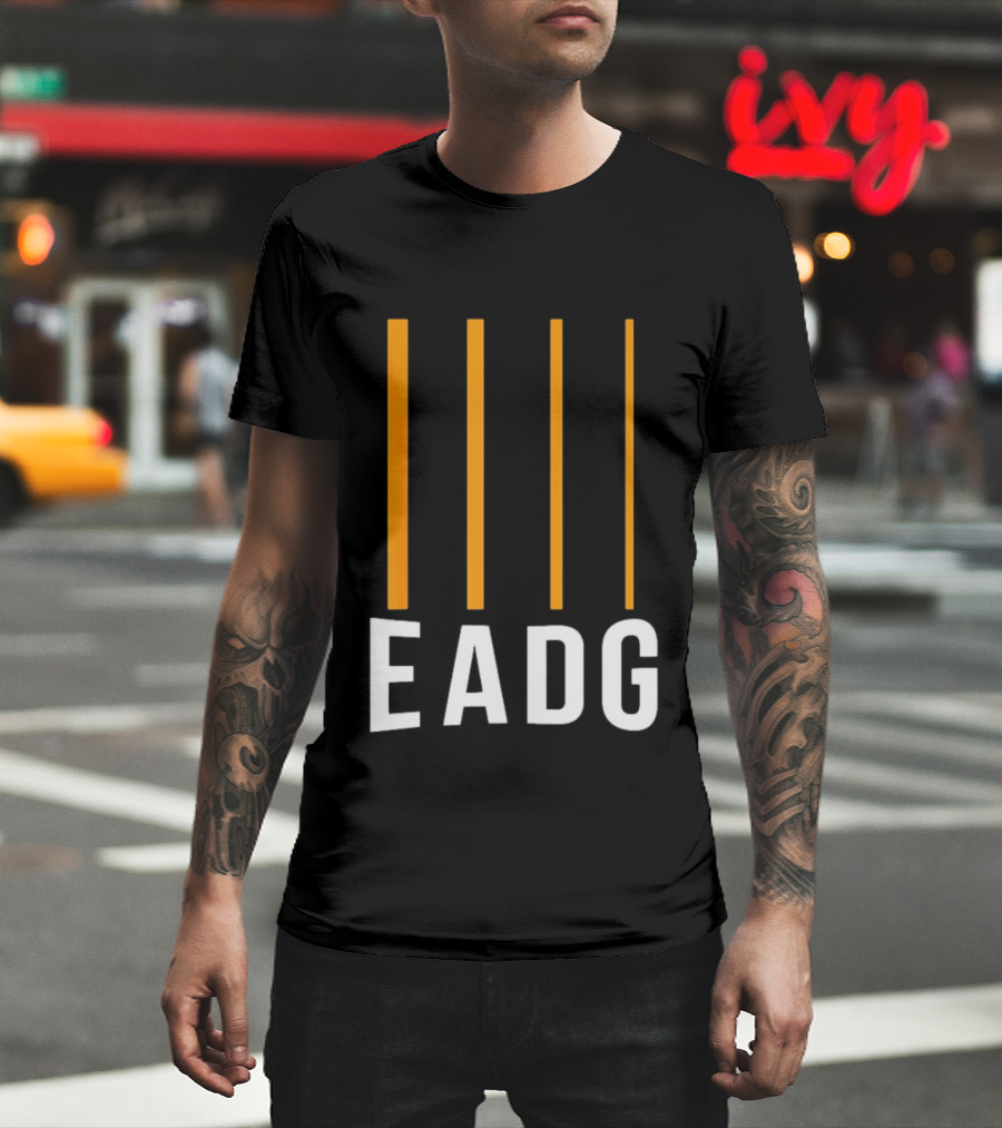 EADG Bass Guitar Four Strings Musician Vertical Lines T-Shirt