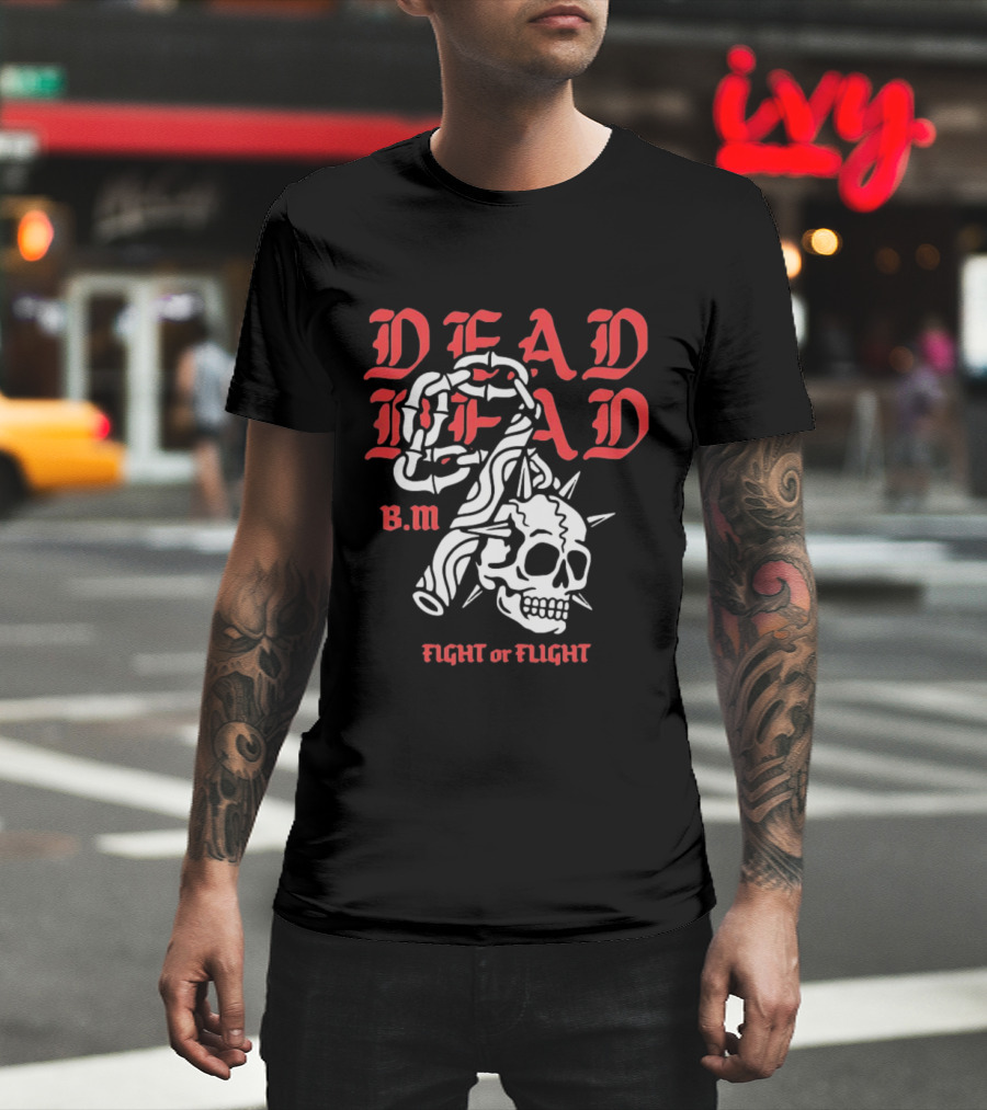 Dead Head BM Fight Or Flight Skull Gripped By Hand Spiked Chain T-Shirt