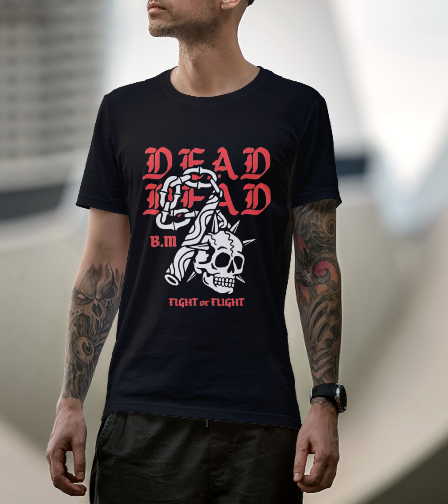 Dead Head BM Fight Or Flight Skull Gripped By Hand Spiked Chain T-Shirt