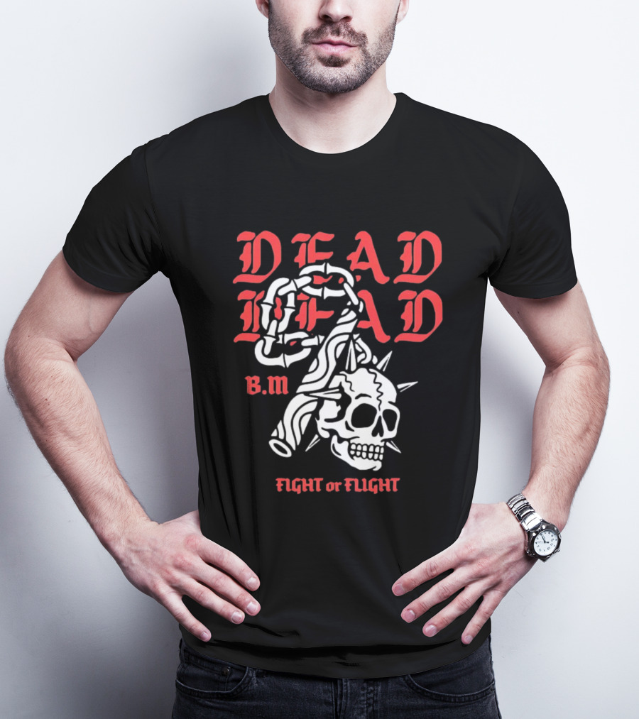 Dead Head BM Fight Or Flight Skull Gripped By Hand Spiked Chain T-Shirt