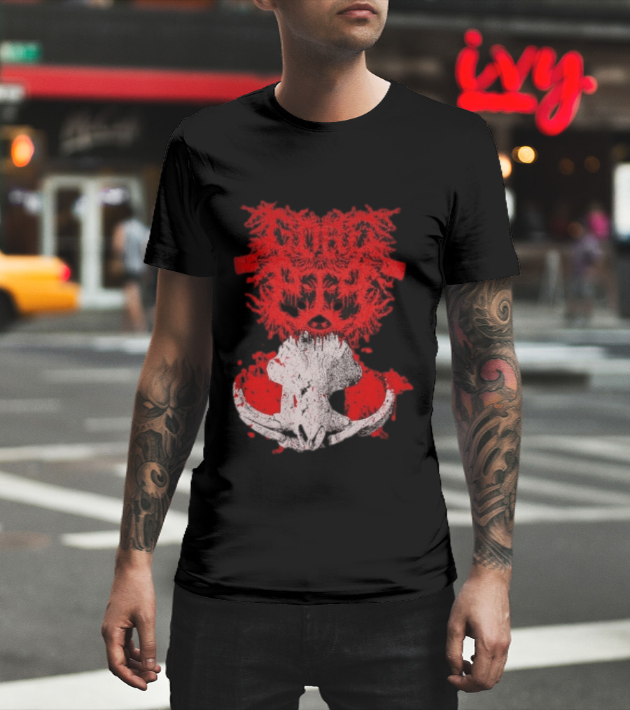 Gore Boar Skull Red Face Death Metal Hardcore T-Shirt