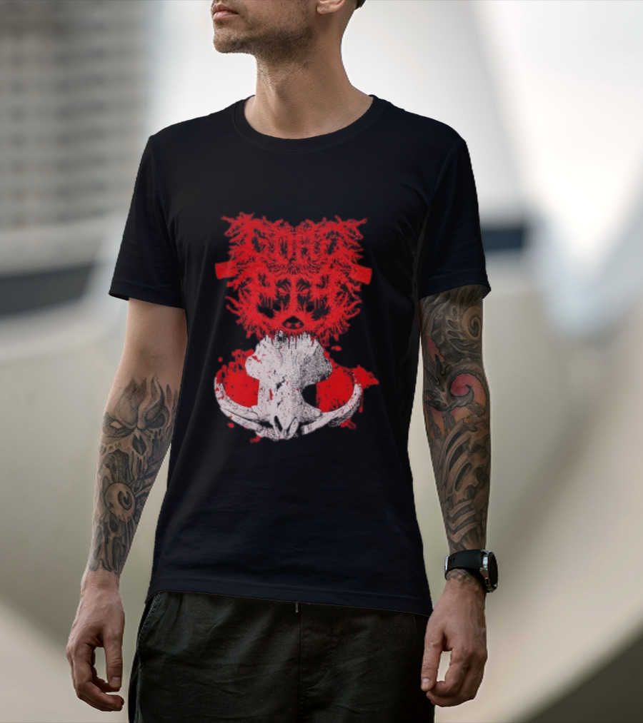 Gore Boar Skull Red Face Death Metal Hardcore T-Shirt