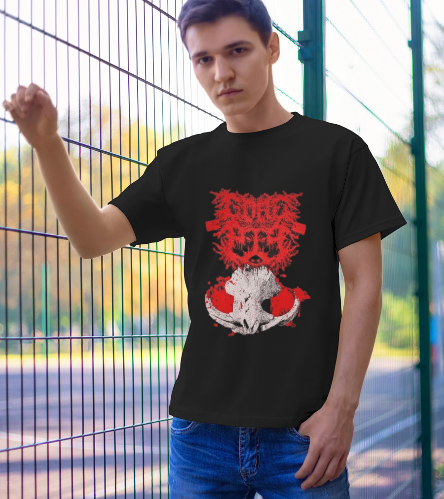 Gore Boar Skull Red Face Death Metal Hardcore T-Shirt