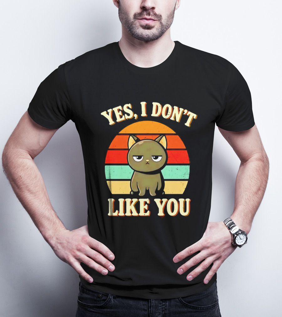 Yes I Don't Like You Grumpy Cat Retro Sunset T-Shirt